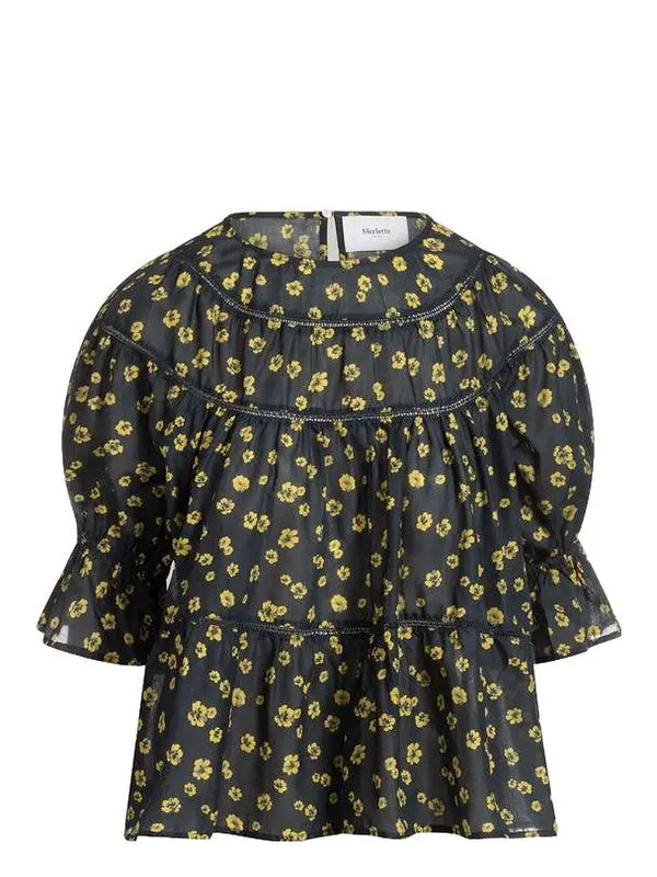 Merlette Floral Print Sol Top - Lemon Navy Floral Print