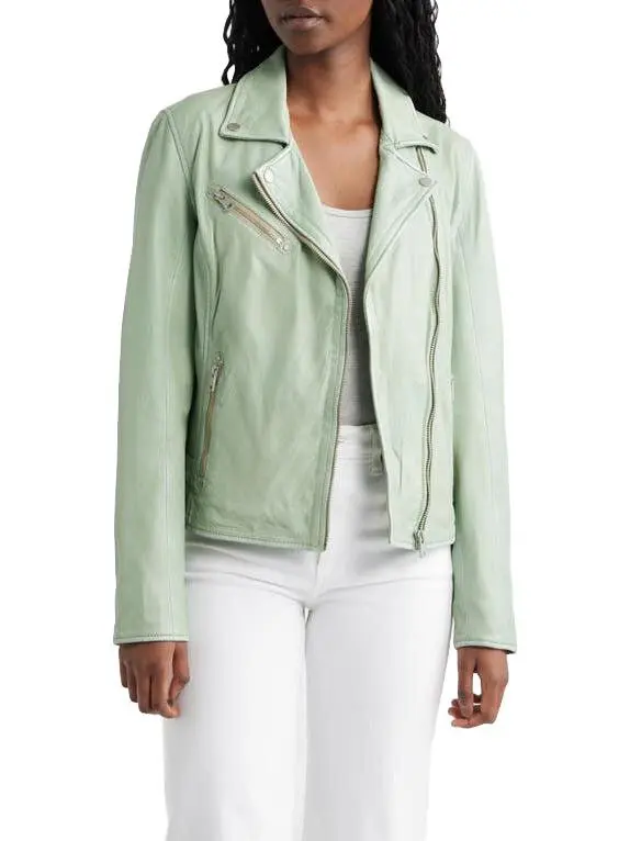 Mauritius Sofia Lambskin Moto Jacket - Frosty Green