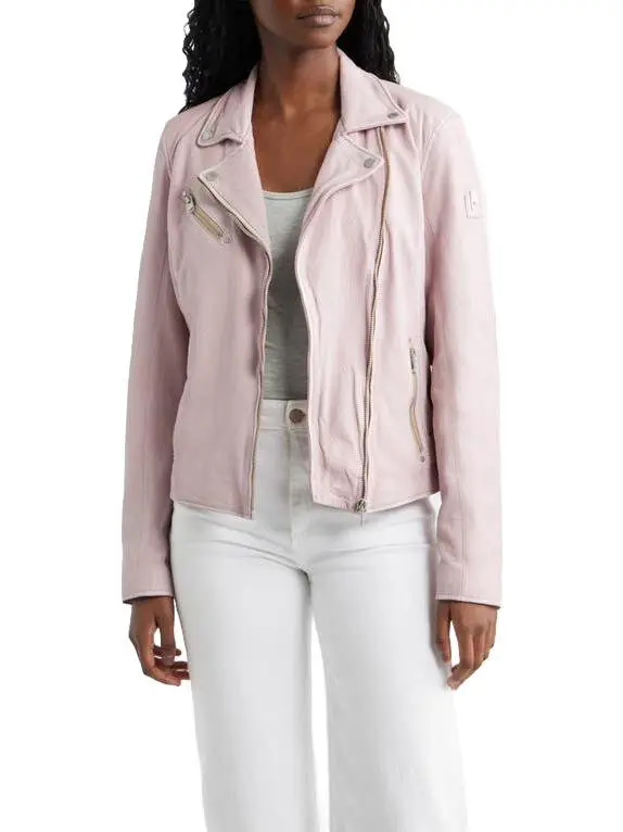 Mauritius Sofia Lambskin Moto Jacket - Hibiscus Pink