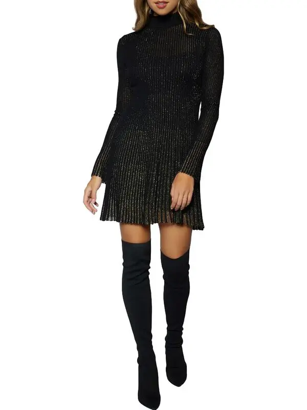 LOST + WANDER Treasures Of Light Metallic Stripe Mini Dress - Black Gold