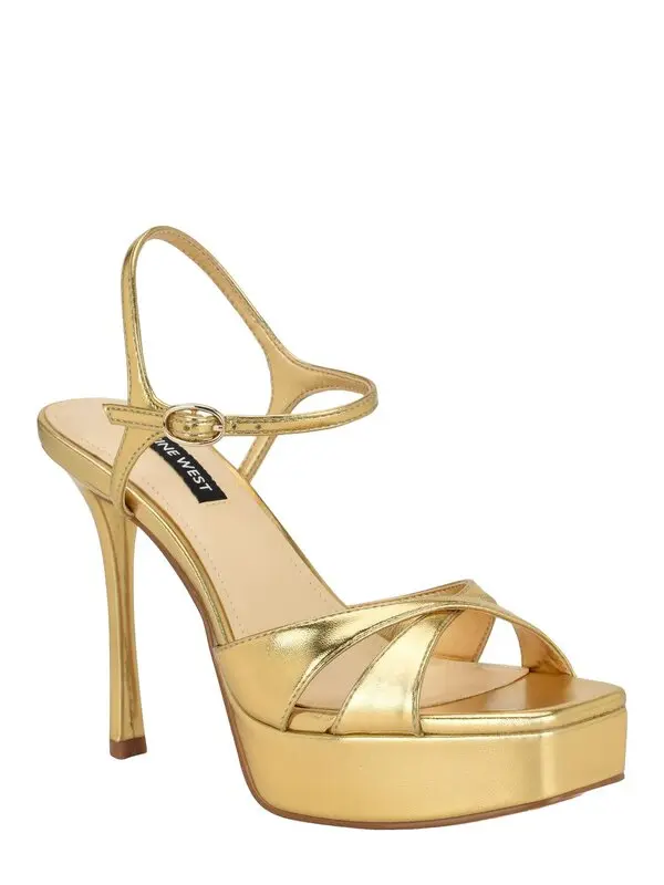 Nine West Tates Platform Stiletto Sandals - Dark Gold