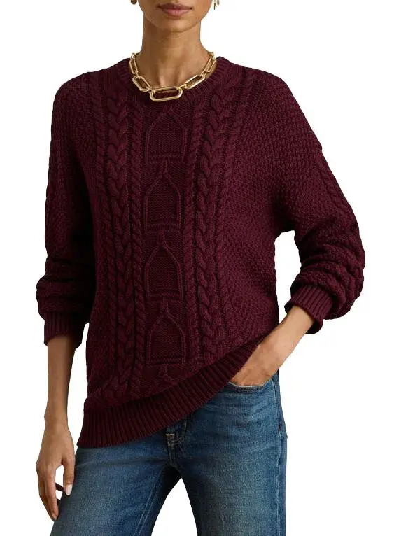 Ralph Lauren Cabled Cotton Crewneck Sweater - Dark Garnet