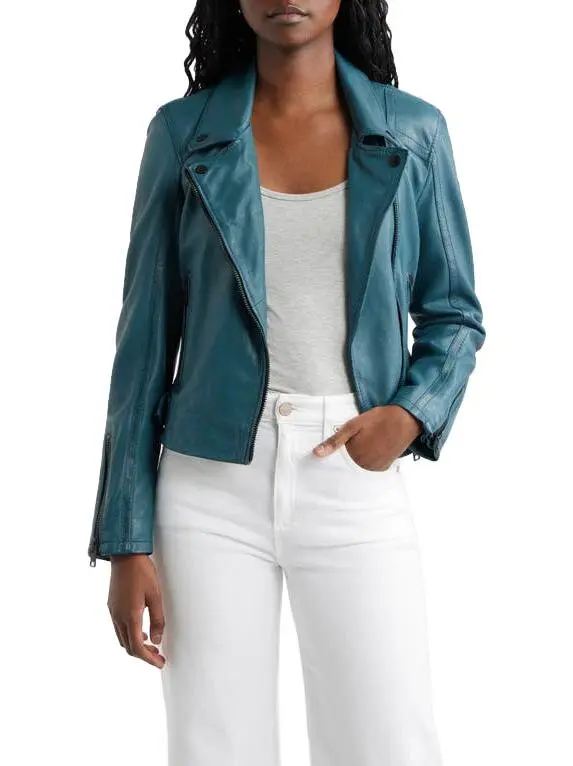 Mauritius Bita Leather Moto Jacket - Teal