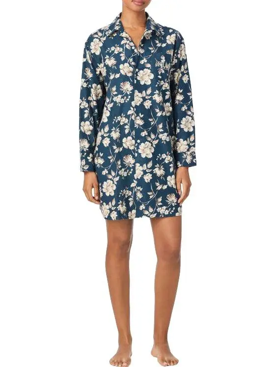 Ralph Lauren Print Cotton Blend Sleepshirt - Blue Floral