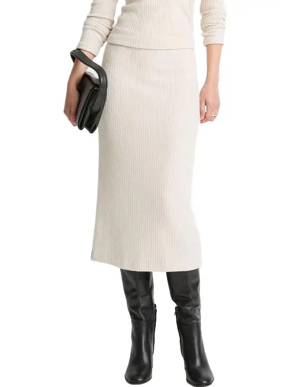 Vince Ribbed Straight Skirt - Heather Cream Oat