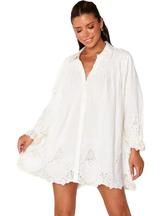 Show Me Your Mumu Leona Mini Dress - White Lace Embroidery