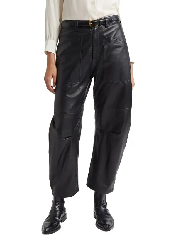NILI LOTAN Shon Barrel Leg Leather Trousers - Black