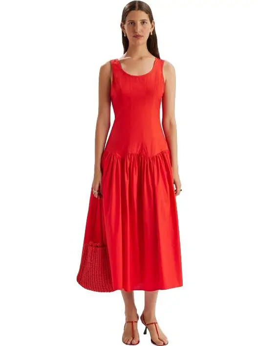 Merlette Garance Cotton Poplin Midi Dress - Cherry