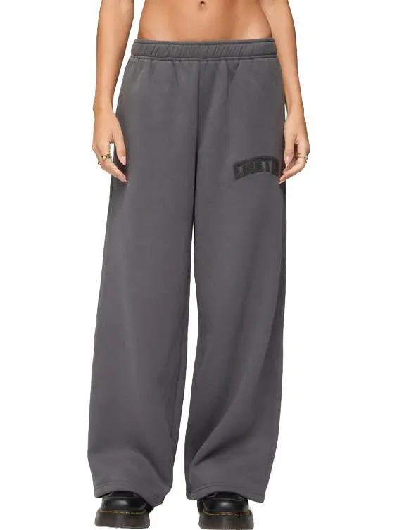 EDIKTED Fuzzy Logo Wide Leg Sweatpants - Dark-gray