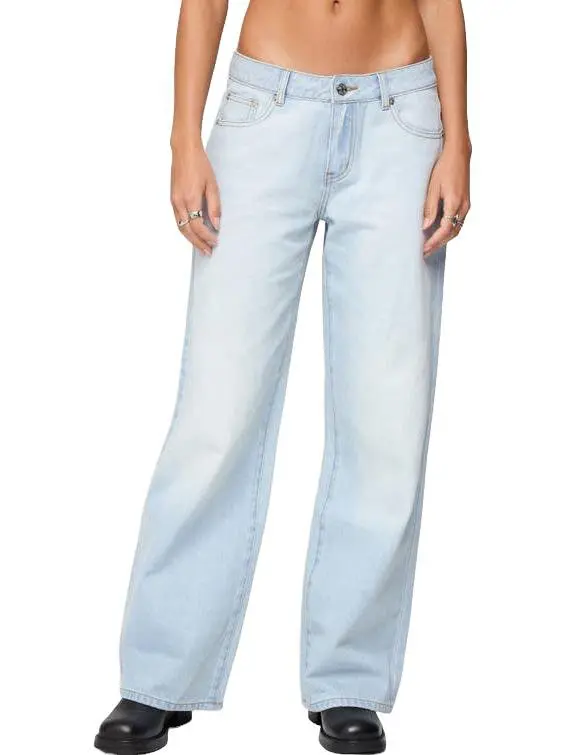EDIKTED Magda Acid Wash Wide-leg Jeans - Light-blue