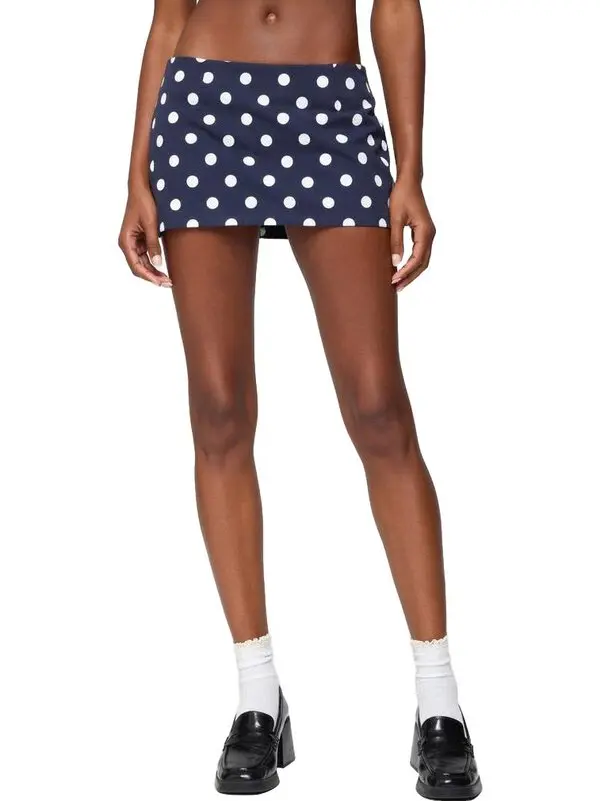 EDIKTED Polka Dot Miniskort - Navy-and-white
