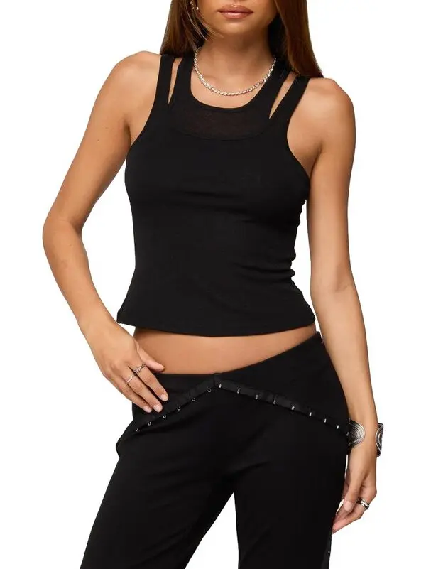 EDIKTED Layered Crop Tank - Black