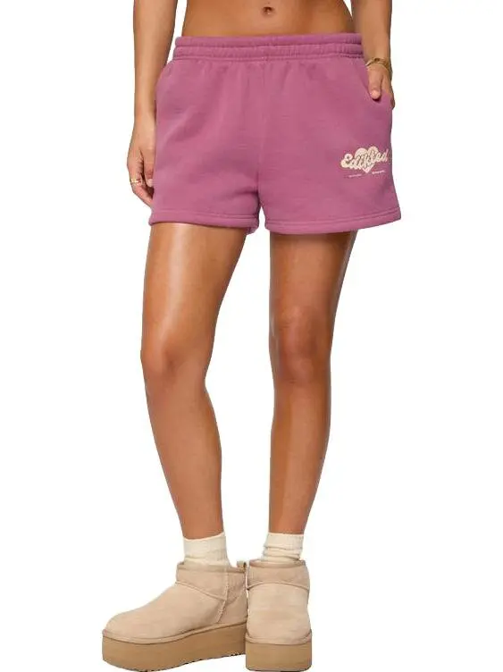 EDIKTED Elastic Waist Lounge Shorts - Mauve