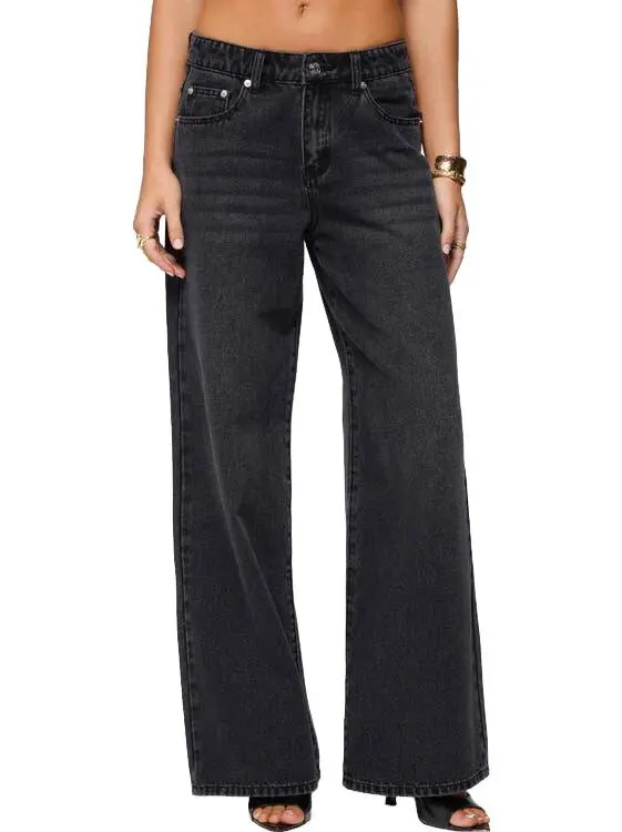 EDIKTED Low Rise Wide Leg Jeans - Black