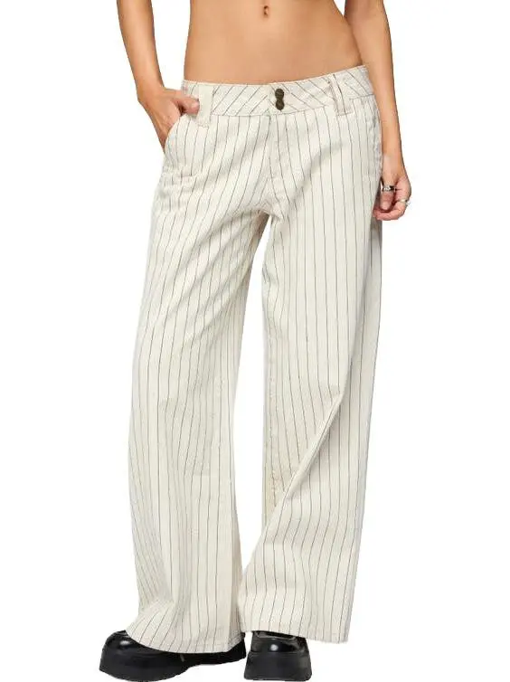 EDIKTED Cory Stripe Low Rise Wide Leg Jeans - Cream