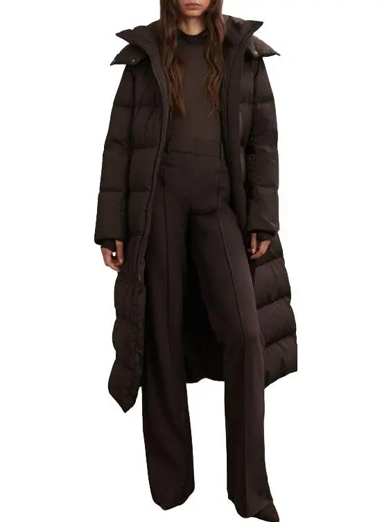 REISS Colette Quilted Longline Puffer Jacket - Chocolate Brown