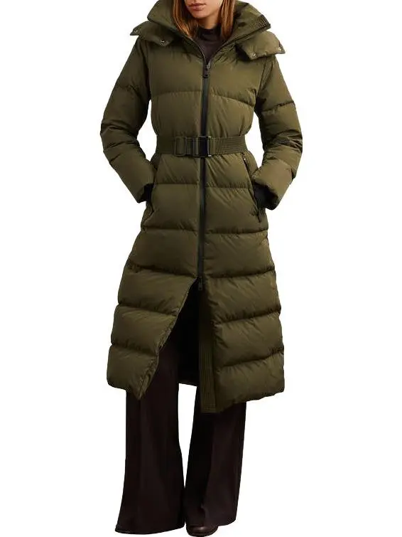 REISS Colette Quilted Longline Puffer Jacket - Khaki