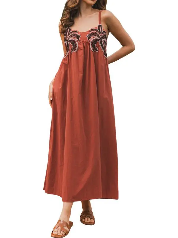 LABEL OF LOVE Alice Embroidered Maxi Dress - Cinnamon