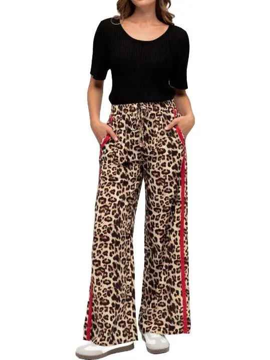 LABEL OF LOVE Sporty Linen Blend Pants - Leopard