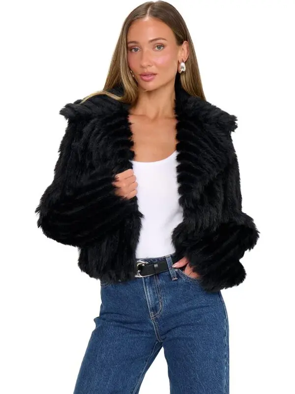 Show Me Your Mumu Salt Lake City Cropped Faux Fur Jacket - Black Faux Fur