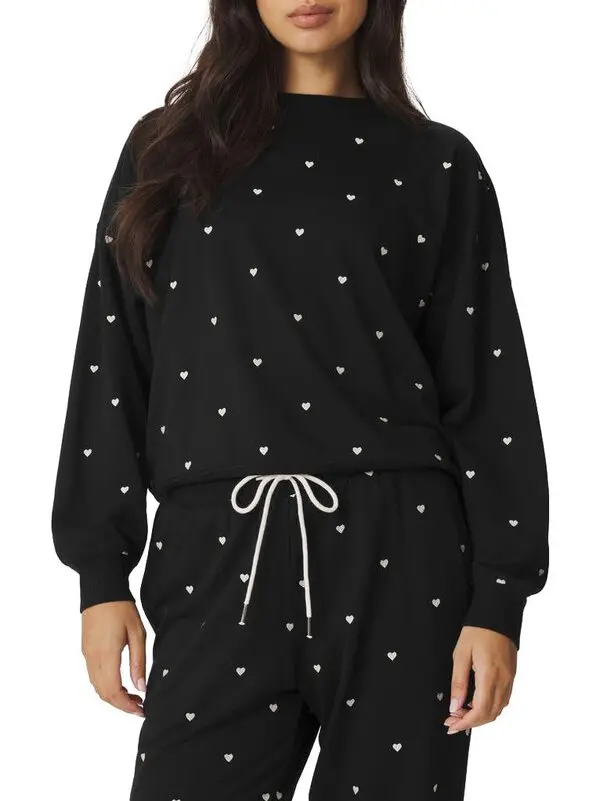 Splendid Love Embroidered Lounge Sweatshirt - Black/ivory