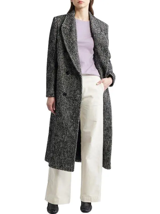 Hugo Boss Herringbone Longline Coat - Grey Multi