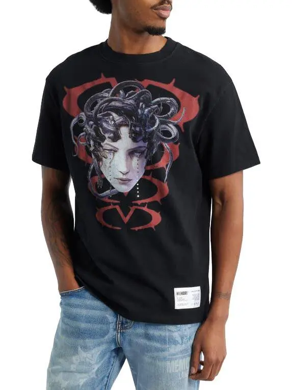 MEMORY LANE Medusa Cries Oversize Crystal Embellished Graphic T-shirt - Vintage Black