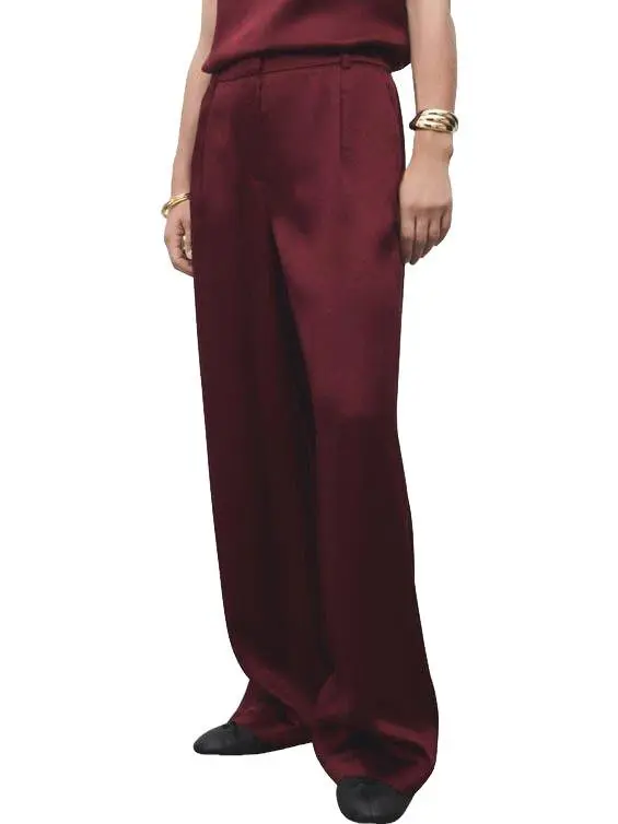 Mango Wide Leg Satin Trousers - Russet