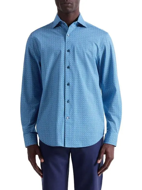 Bugatchi Devon Ooohcotton® Geo Print Button-up Shirt - Azure