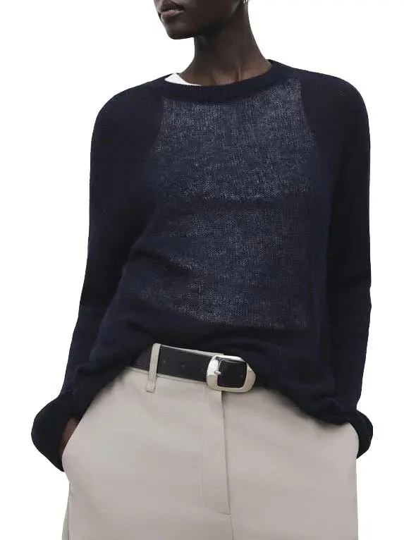 Mango Semitransparent Crewneck Sweater - Dark Navy