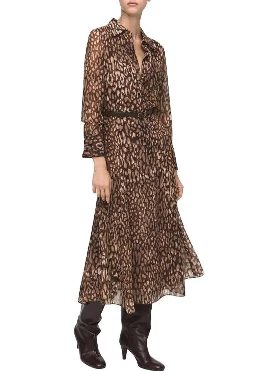 Mango Leopard Print Shirt Dress - Brown