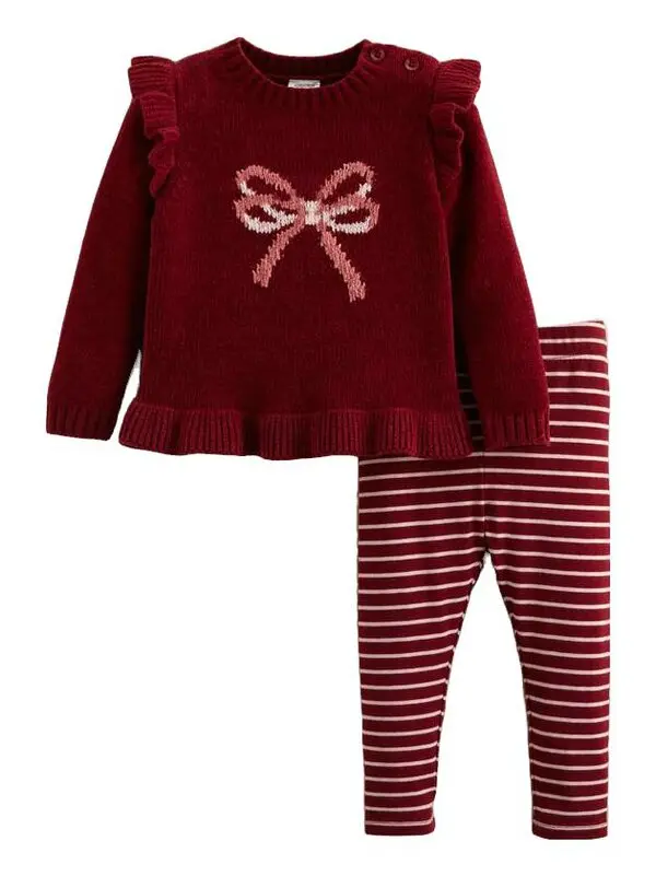 Nordstrom Icon Ruffle Sweater & Leggings Set - Red Grape Bow- Pink Lotus