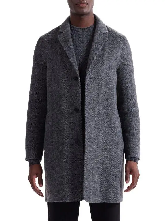 Bugatchi Herringbone Wool Blend Car Coat - Black/grey