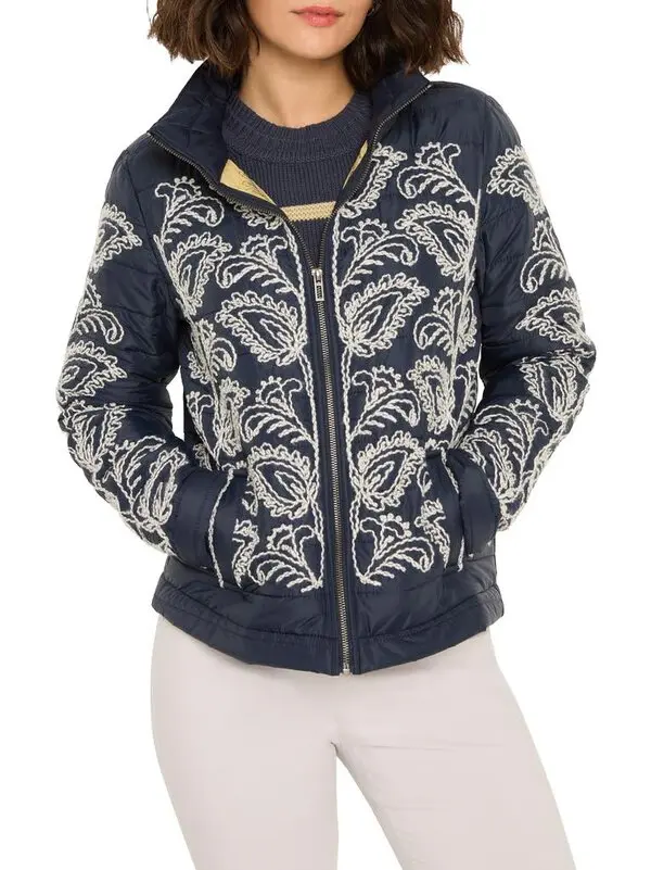NIC+ZOE Embroidered Puffer Jacket - Indigo Multi