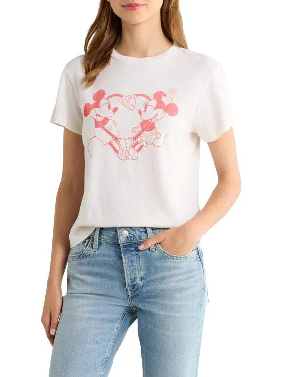 RE/DONE Classic Disney Mickey & Minnie Heart Hands Graphic T-shirt - Vintage White