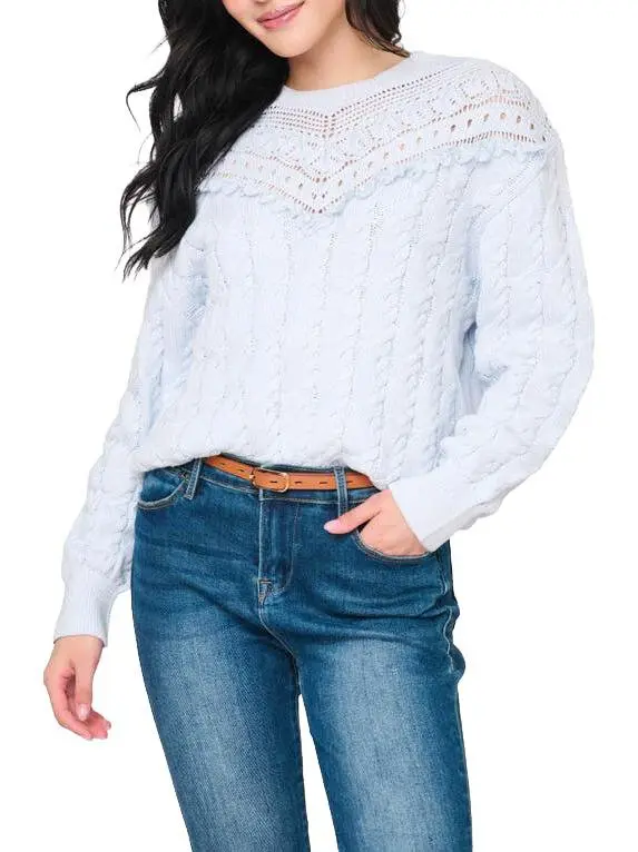 GIBSONLOOK Lace Ruffle Cotton-blend Sweater - Icy Blue