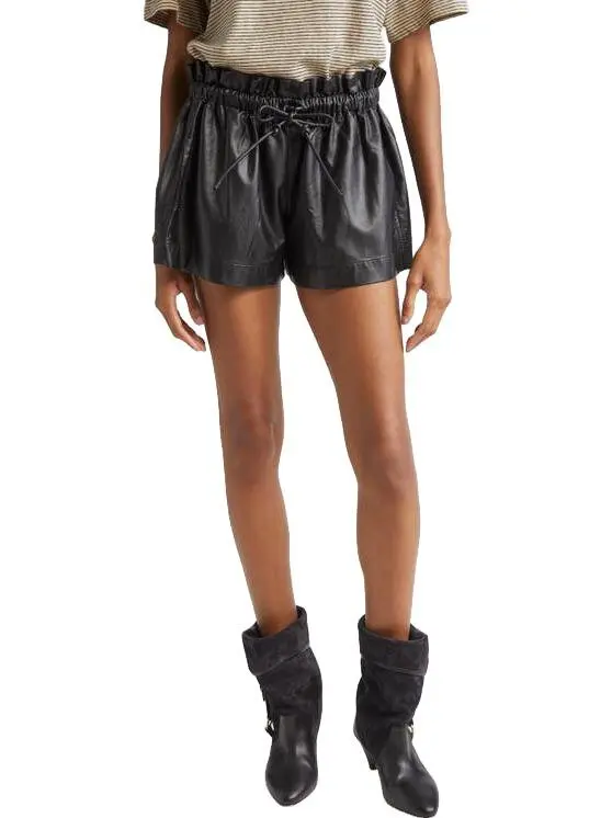 Isabel Marant Naline Paperbag Waist Faux Leather Shorts - Black