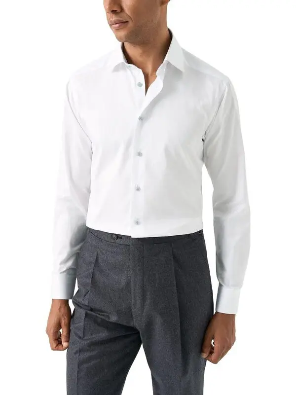 Eton Slim Fit Solid With Floral Detail Signature Twill Button-up Shirt - White