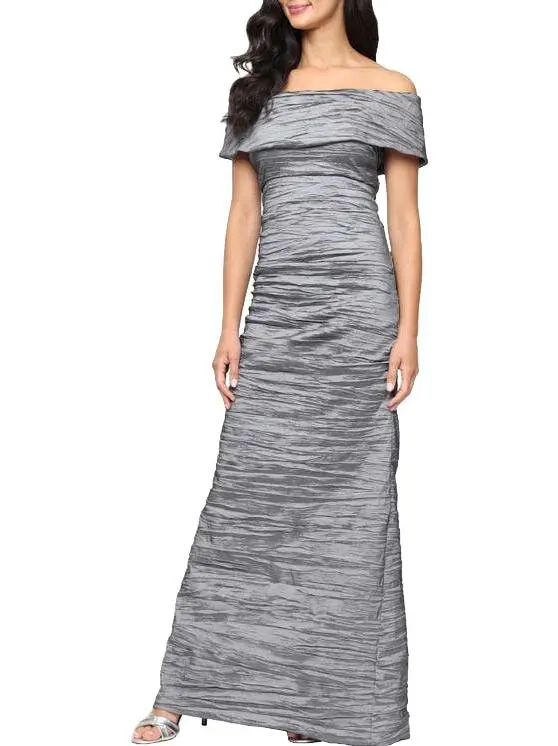 Alex Evenings Crinkle Off-the-shoulder Stretch Taffeta Gown - Gunmetal
