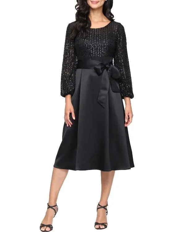 Alex Evenings Sequin Bodice Midi Dress - Black