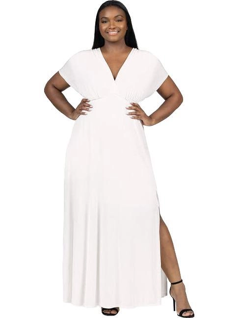 24SEVEN COMFORT APPAREL Flutter Sleeve Metallic Knit Maxi Dress - Ivory