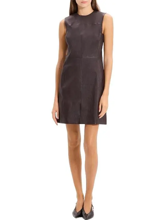 Theory Seamed Sleeveless Leather Mini Dress - Plum Brown - 2p5