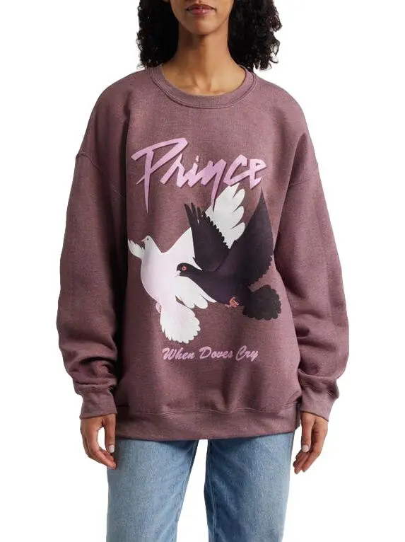 MERCH TRAFFIC Prince Birds Graphic Sweatshirt - Plum Pigment Dye