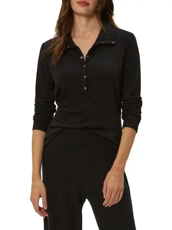 Michael Stars Issa Long Sleeve Snap Placket Polo - Black