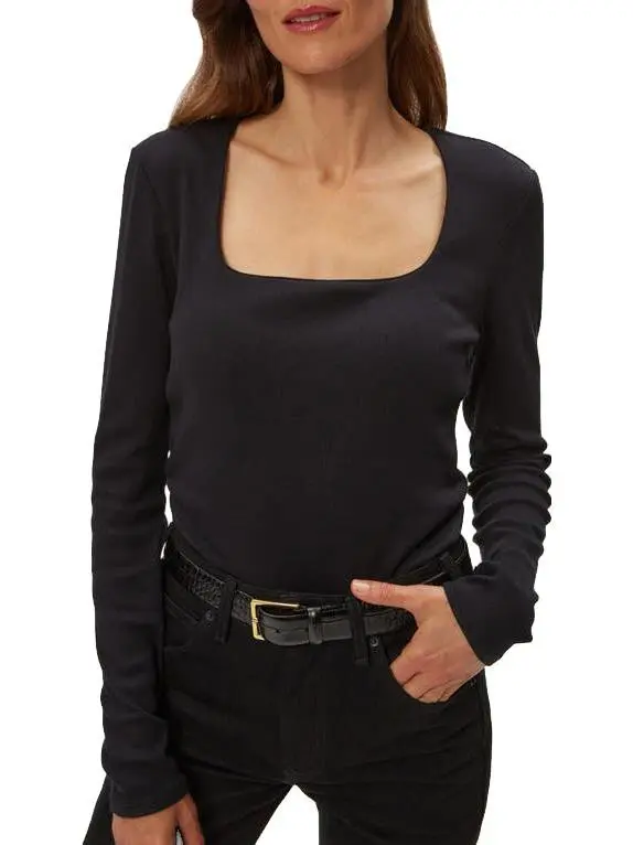 Michael Stars Long Sleeve Square Neck T-shirt - Black
