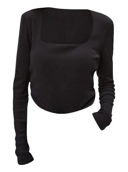 Michael Stars Long Sleeve Square Neck T-shirt - Black