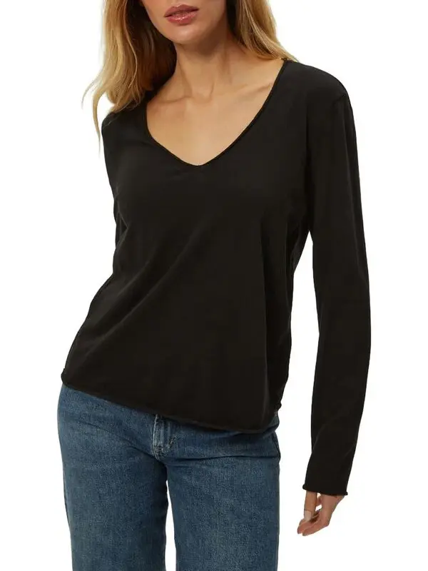 Michael Stars Kailee Long Sleeve V-neck T-shirt - Black