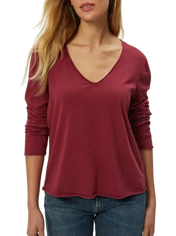 Michael Stars Kailee Long Sleeve V-neck T-shirt - Garnet