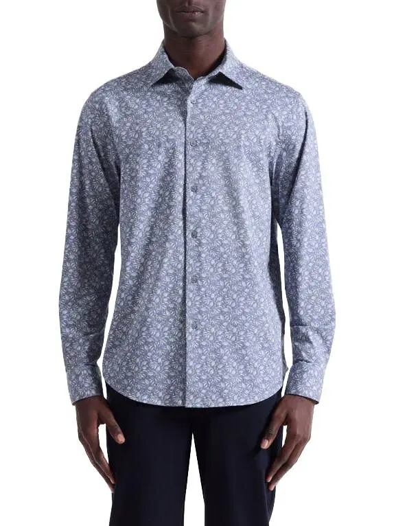 Bugatchi Jimmy Ooohcotton® Leaf Print Button-up Shirt - Steel
