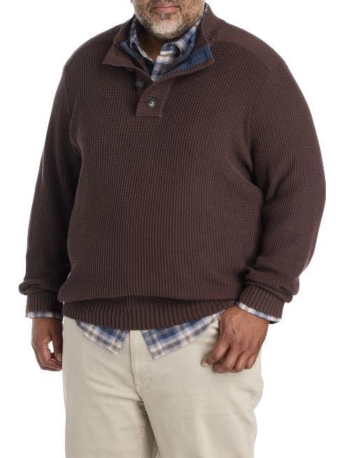 OAK HILL BY DXL Big & Tall Textured Mockneck Sweater - Brown